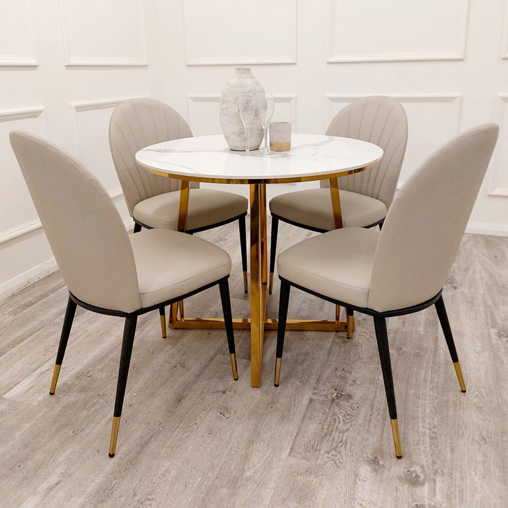 Juno Gold 90cm Round Dining Table with Polar White Sintered Stone Top ...